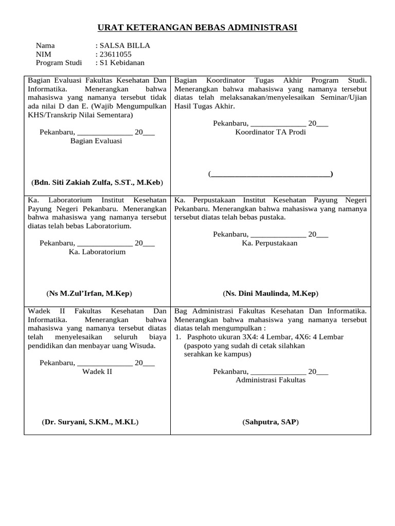 Urat Keterangan Bebas Administrasi | PDF