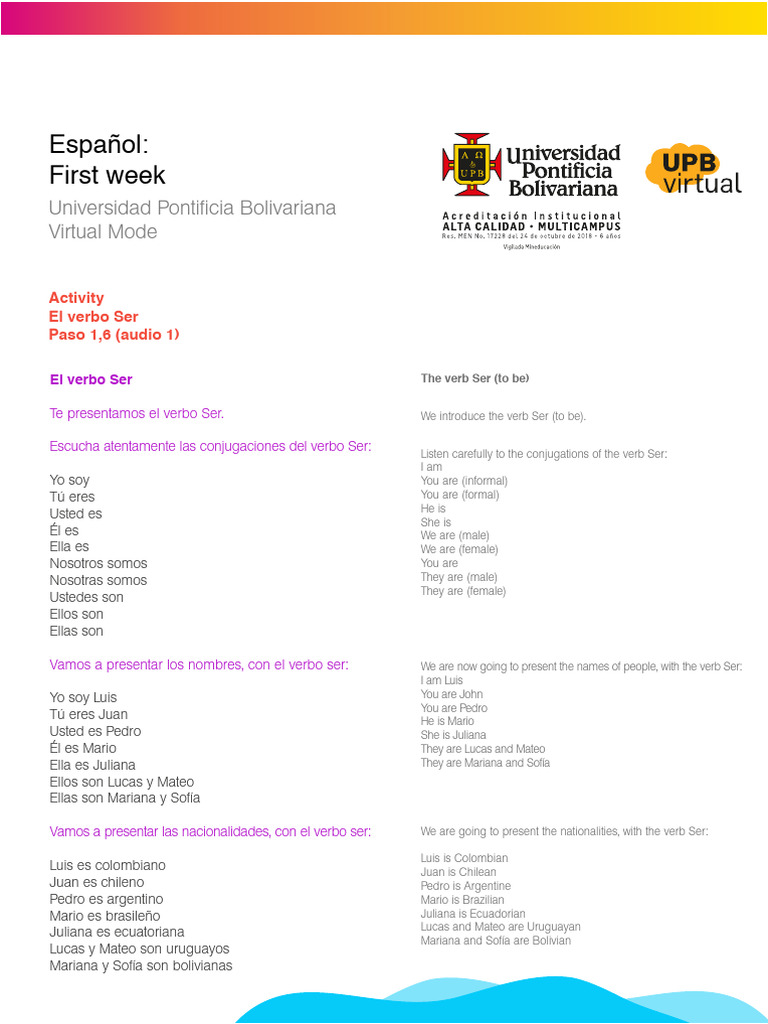 Conjugating the Verb Ser in Spanish | PDF