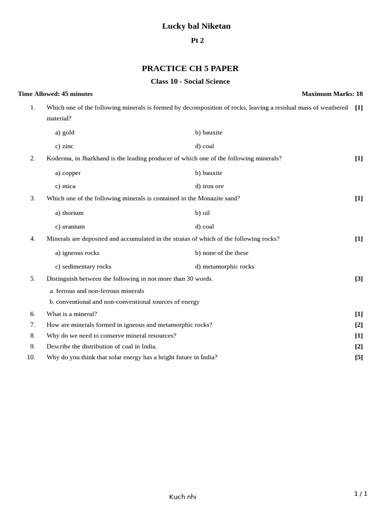 CH 5 Minerals and Energy Resources | PDF | Rock (Geology) | Minerals