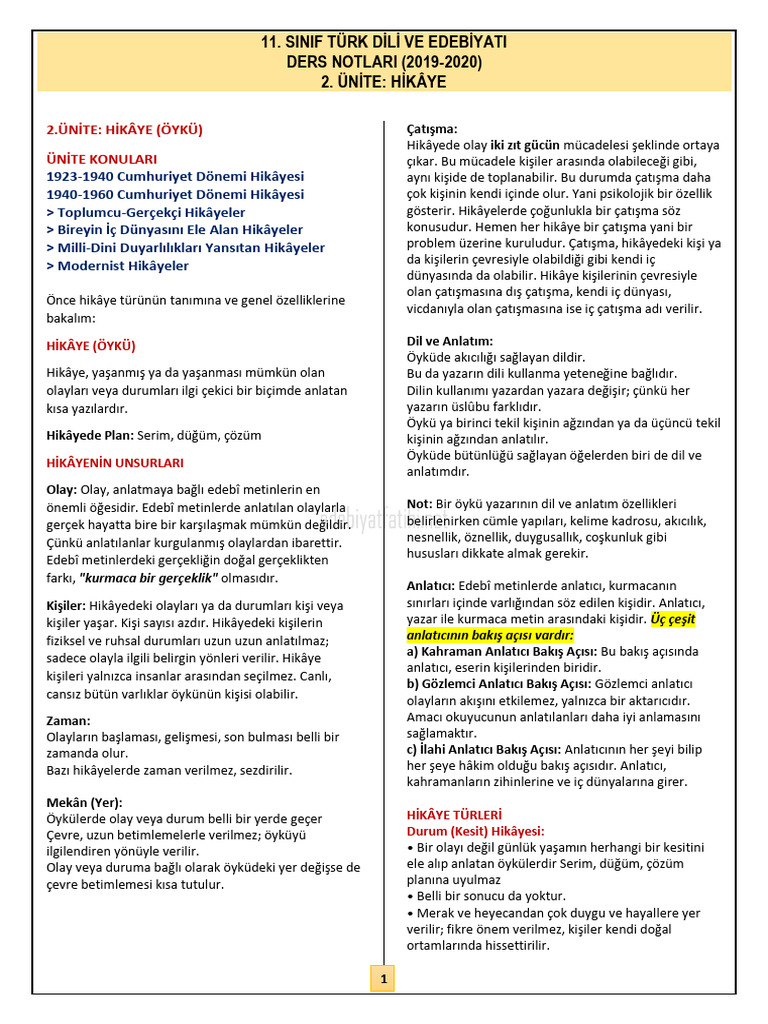 11.sinif Edebiyat 2. Unite Konu Anlatimi 2 | PDF