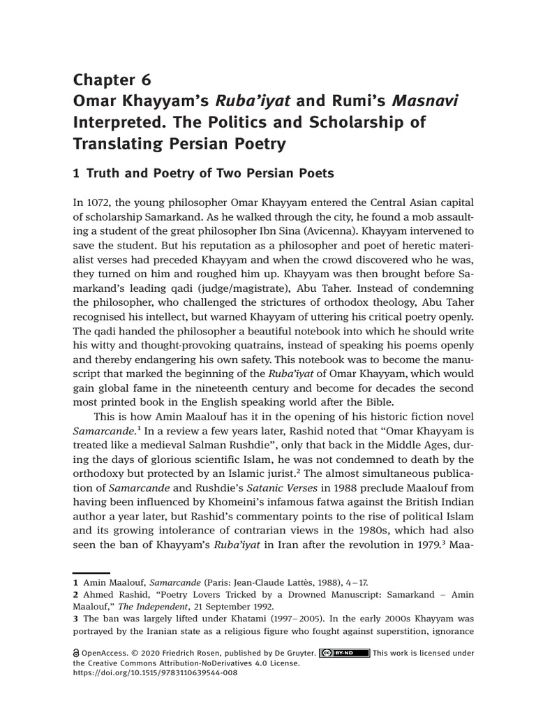 Chapter 6 Omar Khayyam’s Ruba’iyat and Rumi’s Masnavi interpreted | PDF | Omar Khayyam | Rumi