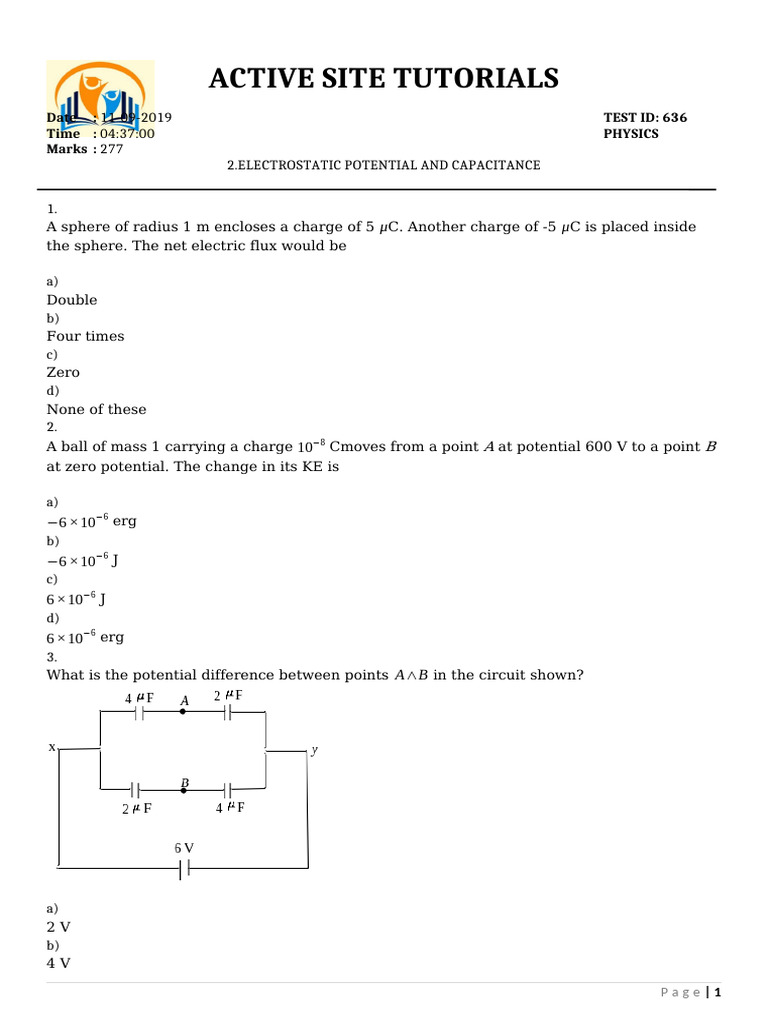 Electric Potential Capacitance | PDF | Capacitance | Capacitor