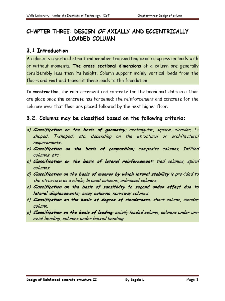 Lecturenote - 1651562585design of Axially and Eccentrically Loaded Column | PDF | Buckling | Column