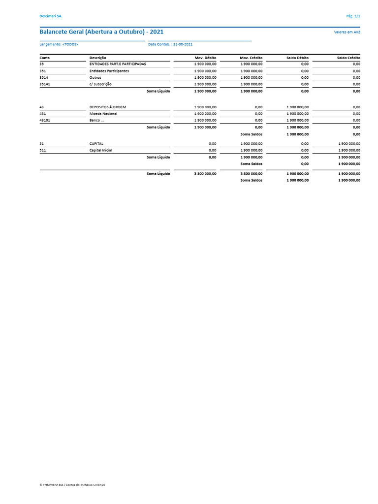 Balancete Geral Delcimari SA 2021 | PDF | Dinheiro | Contabilidade ...