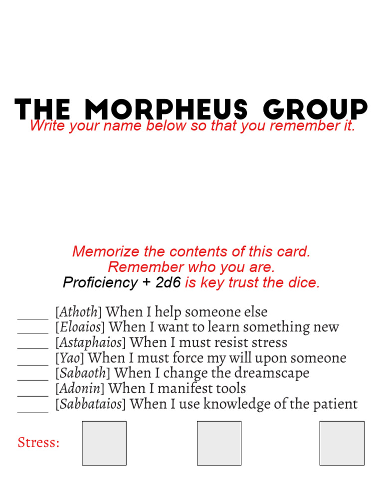Morpheus Group - Character Sheet | PDF