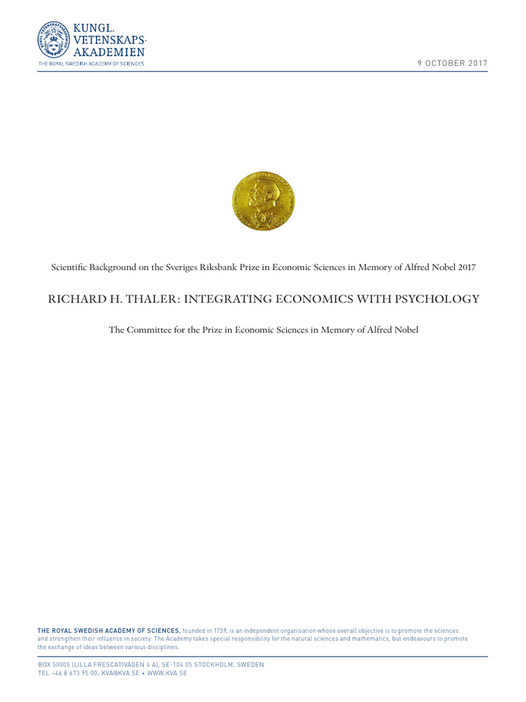Richard Thaler's Behavioral Economics Contributions | PDF | Behavioral ...
