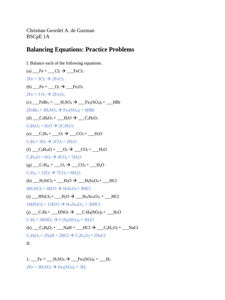 Balancing Equations | PDF