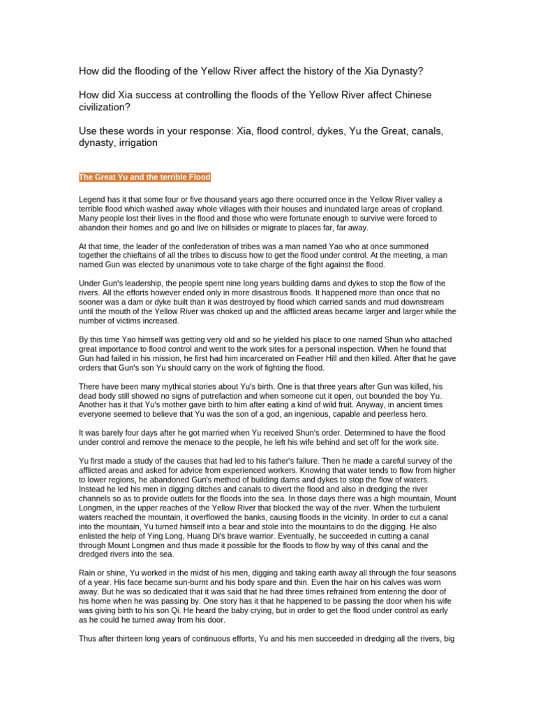 Yu the Great: Flood Control and Xia Dynasty | PDF | China | World Politics
