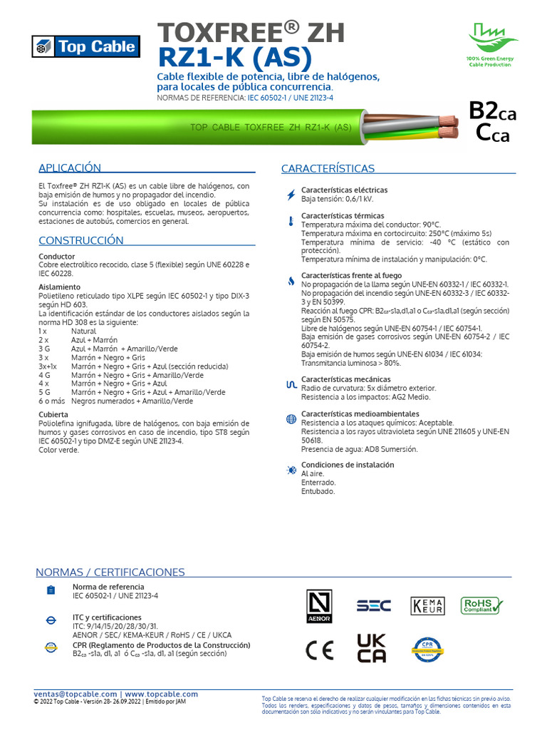 TOPCABLE RZ1-K (AS) 0,6-1kV CPR | PDF | Ciencia de los Materiales ...