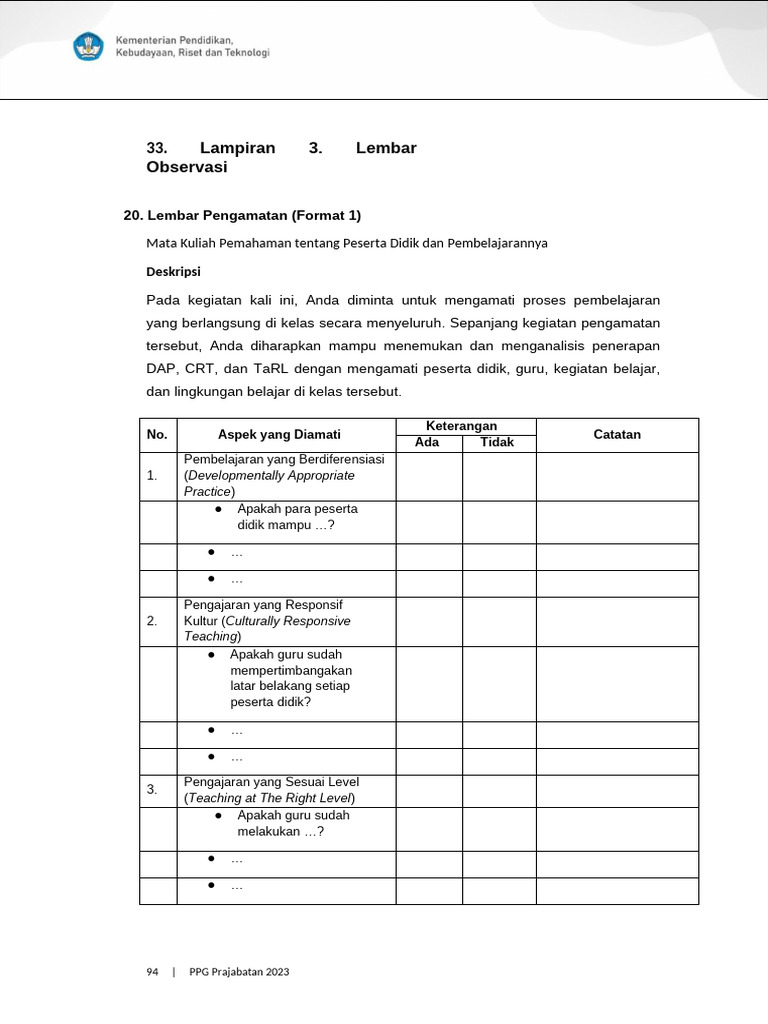 Lembar Pengamatan (1) | PDF