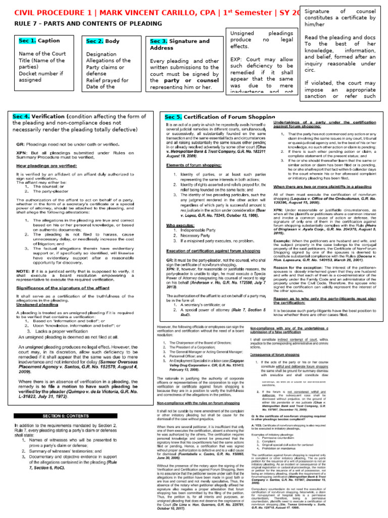 Civpro Final Reviewer Rule 7 | PDF | Justice | Crime & Violence