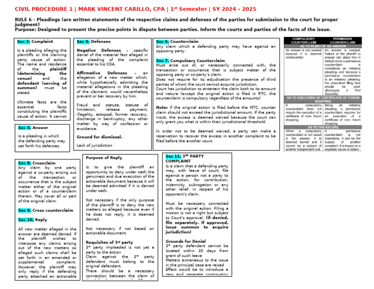Civil Procedure: Pleadings Overview | PDF | Pleading | Complaint