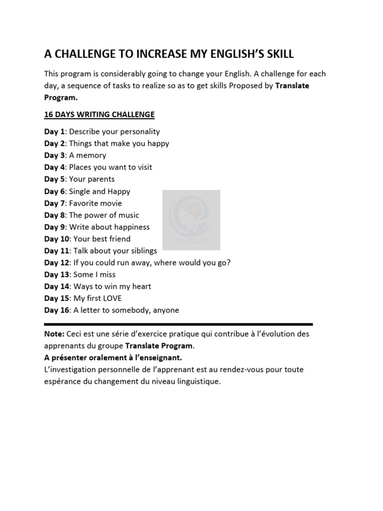 A Challenge To Increase My English Skill | PDF