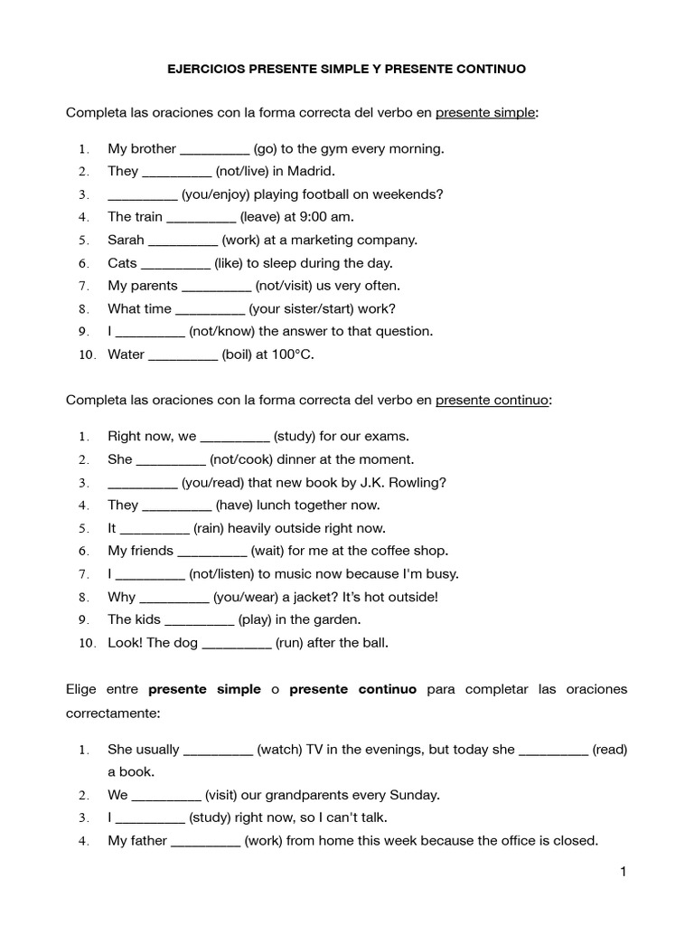 Presente Simple y presente continuo | PDF