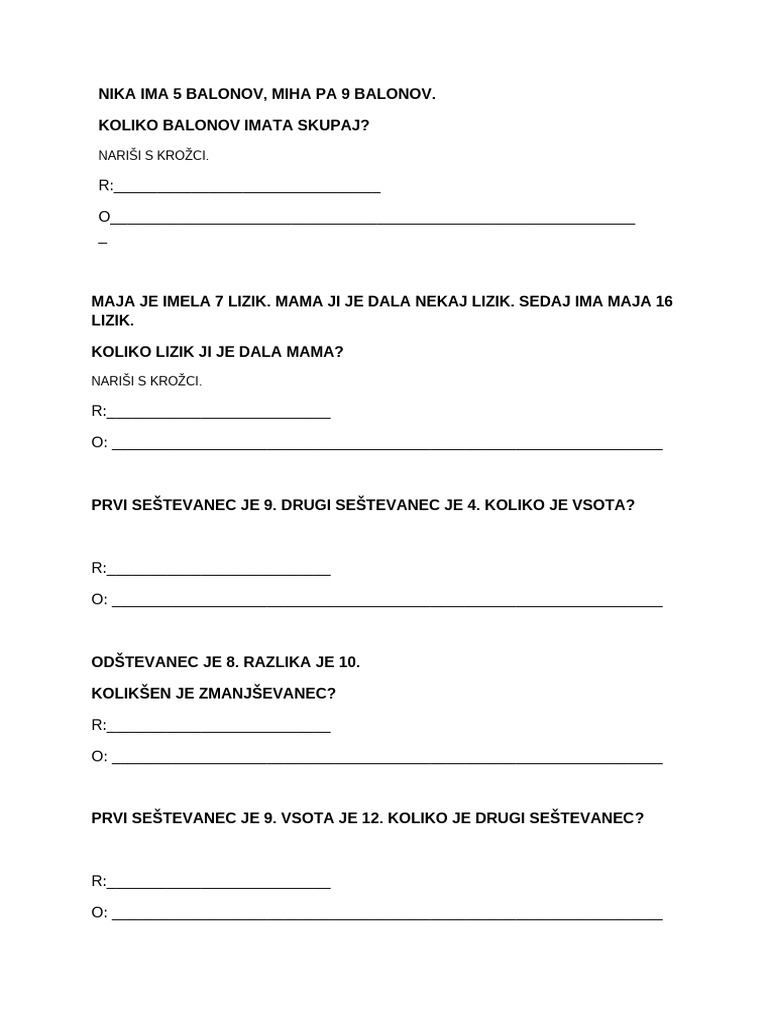 Besedilne Naloge | PDF