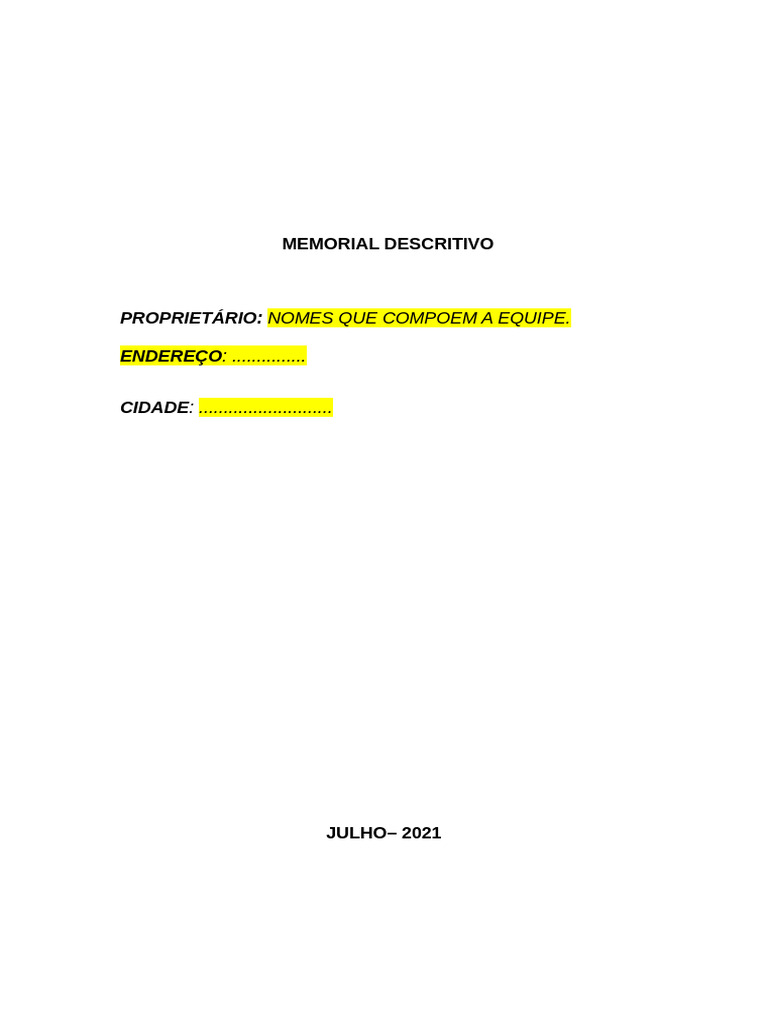 modelo de memorial descritivo.doc1 | PDF | Potência (Física) | Chuveiro