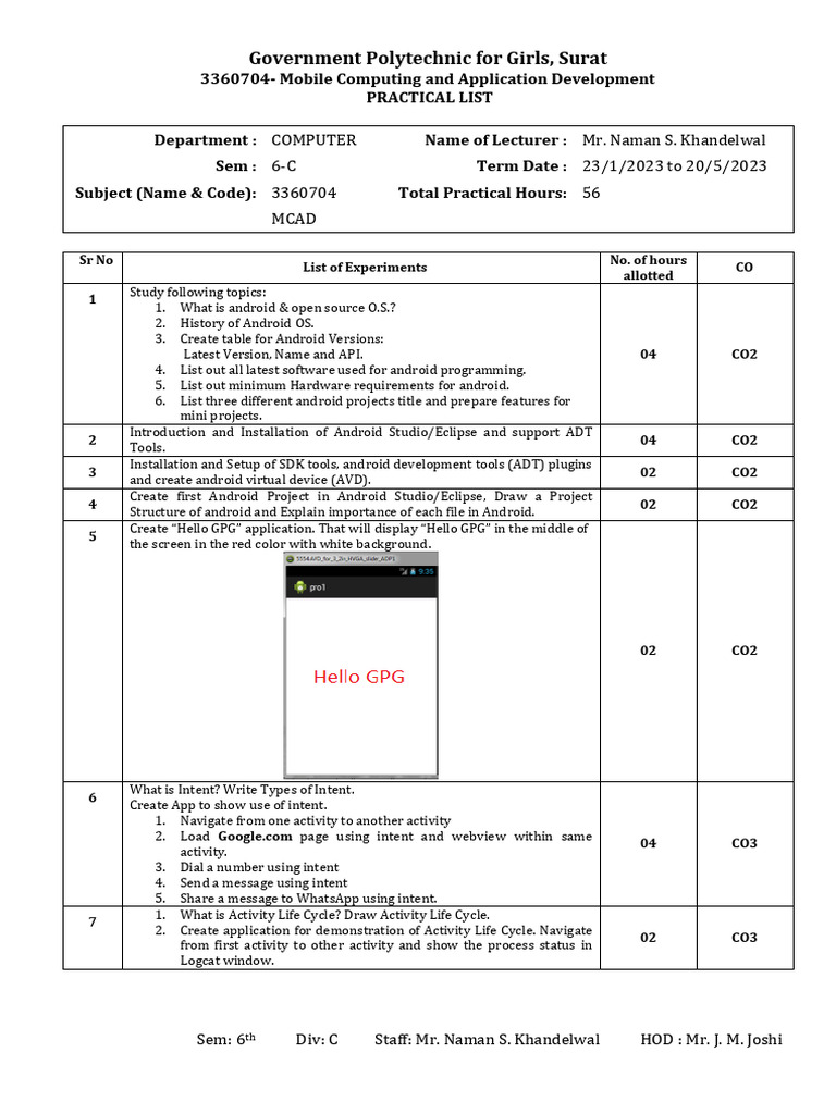 NSK - MCAD Practical List - 222 | PDF | Android (Operating System) | Eclipse (Software)