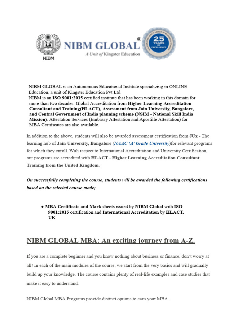 Nibm Global - Prospectus (2023-2024) | PDF | Master Of Business Administration | Pay Pal