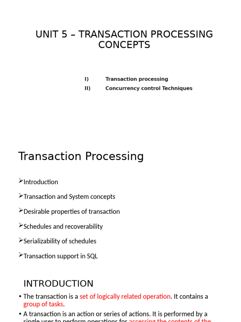Dbms Unit 5 Final | PDF | Database Transaction | Databases Dbms Unit 5 Final | PDF | Database Transaction | Databases