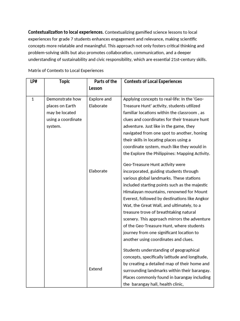 Contextualization to local experiences-WPS Office | PDF | Geography ...
