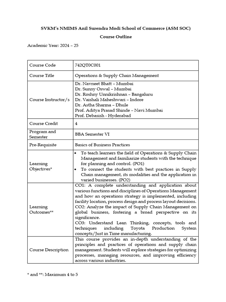 Course Outline OSCM | PDF | Logistics | Supply Chain Management