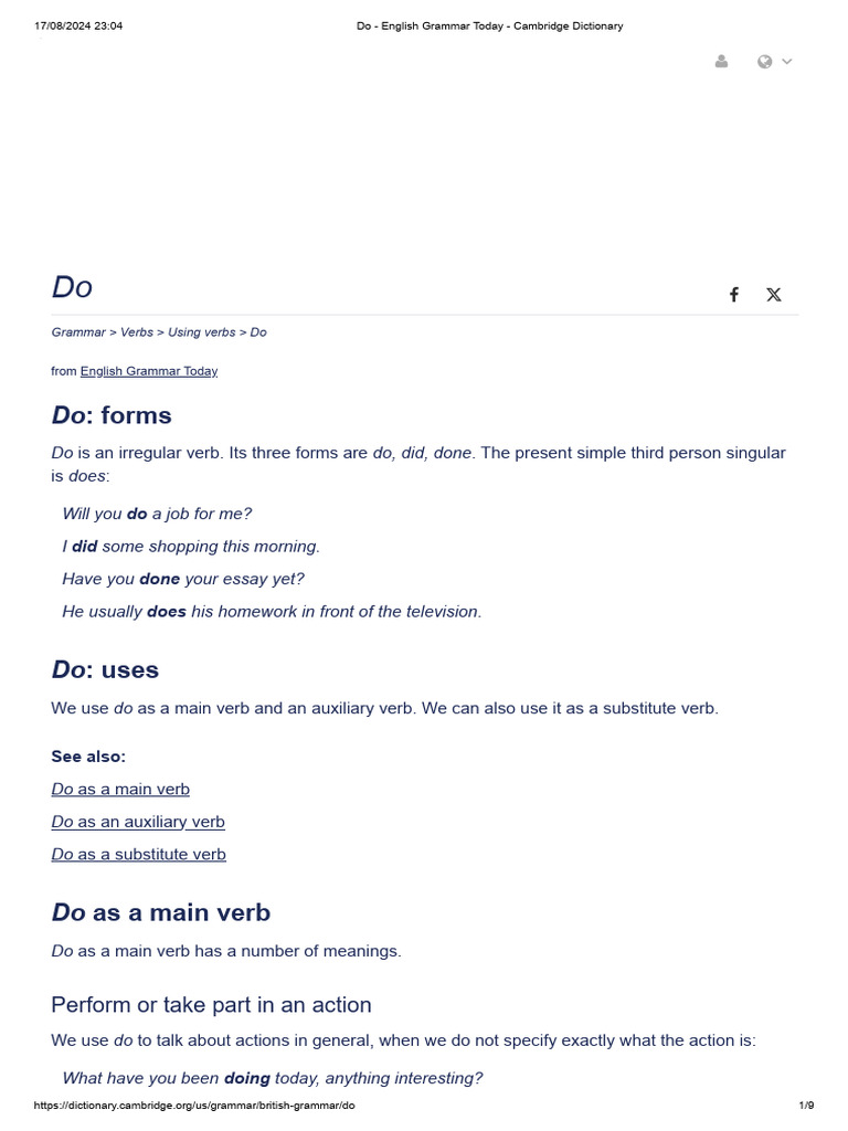 Understanding the Verb "Do" in English | PDF | English Grammar | Verb