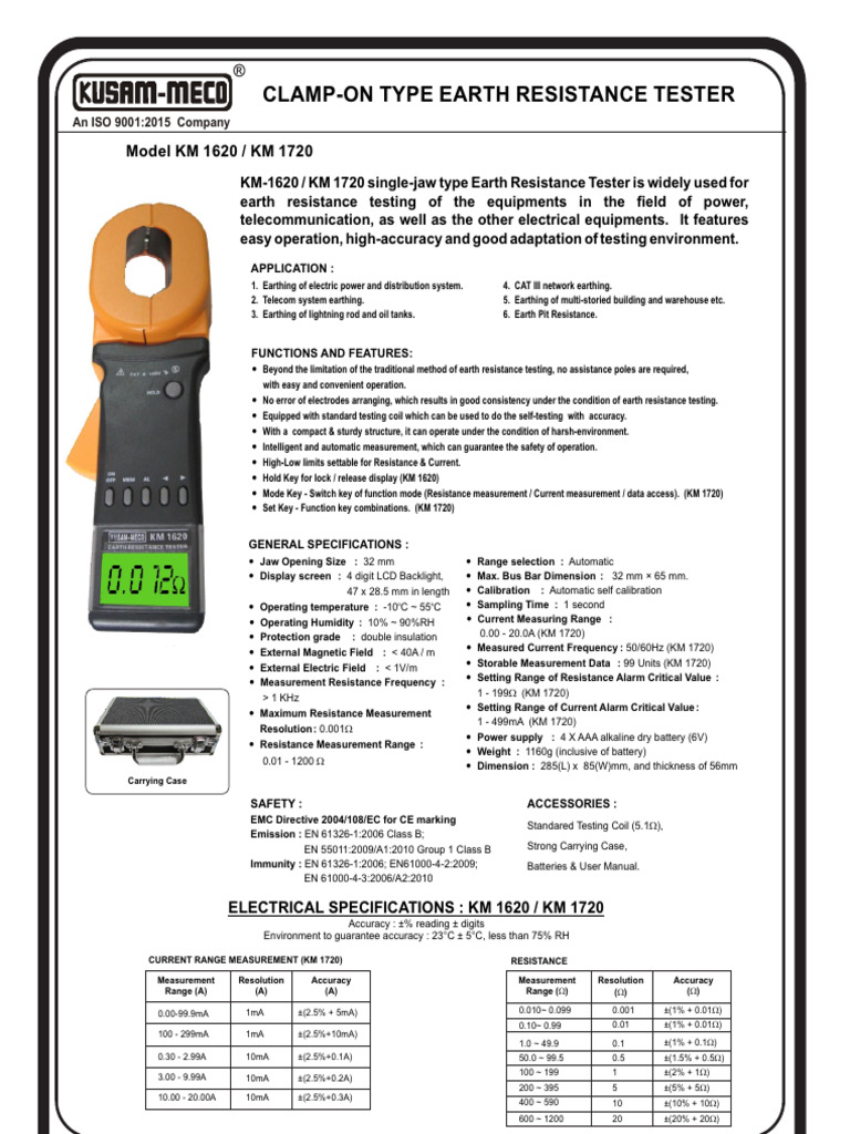 Clamp On Earth Resis Test KM 1620 KM 1720 | PDF | Calibration ...