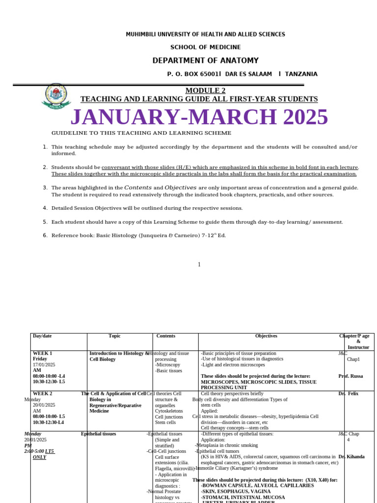 HISTOLOGY_MODULE_2_TEACHING_SCHEME_2024-2025_FINAL[1] | PDF | Lymphatic System ...