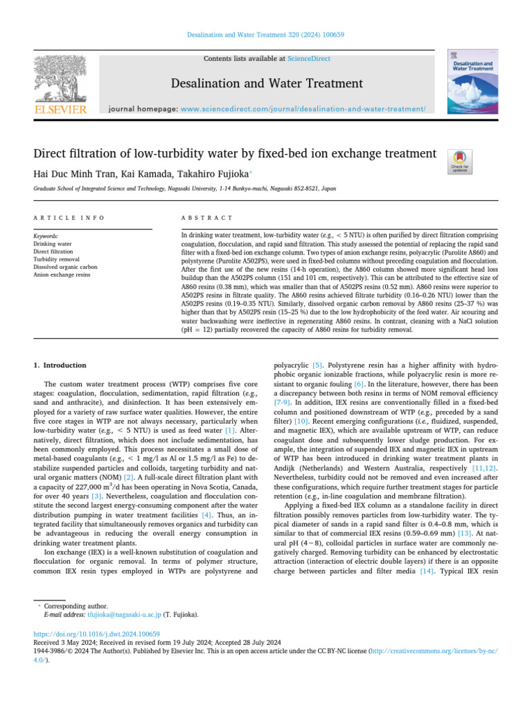 Direct Filtration of Low Turbidity Water by Fixed - 2024 - Desalination ...