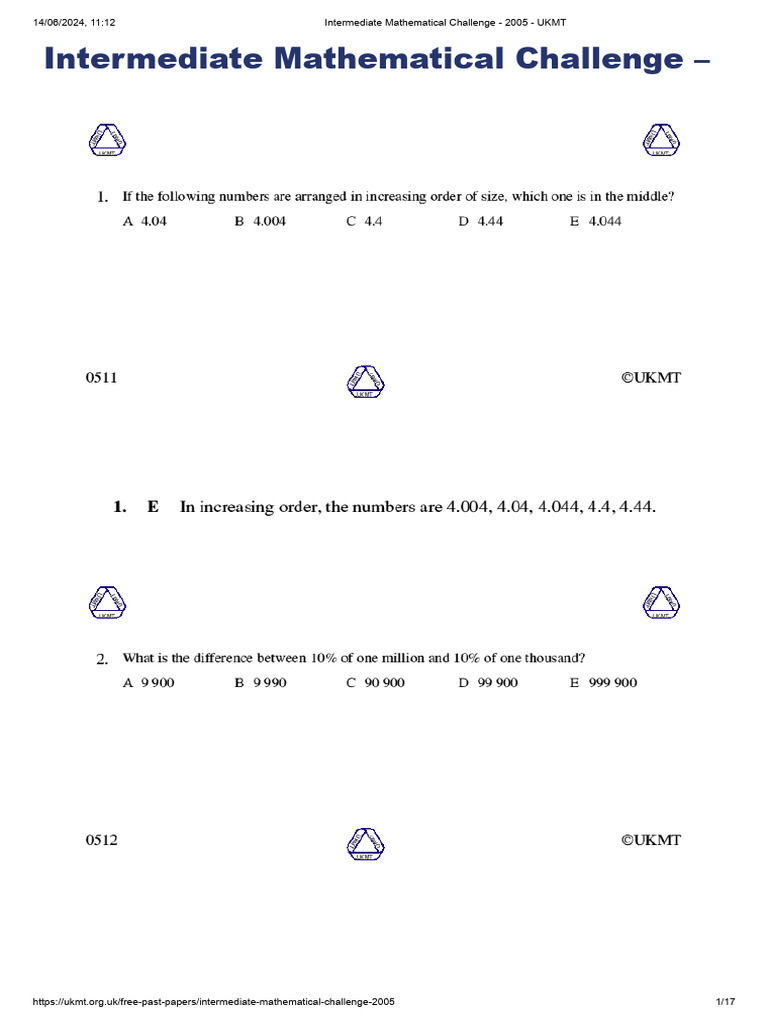 2005 - UKMT | PDF | Mathematics | Competition