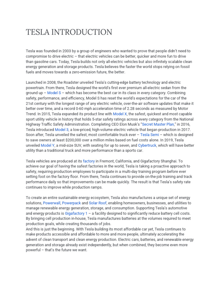 TESLA INTRODUCTION | PDF | Tesla Model S | Land Vehicles