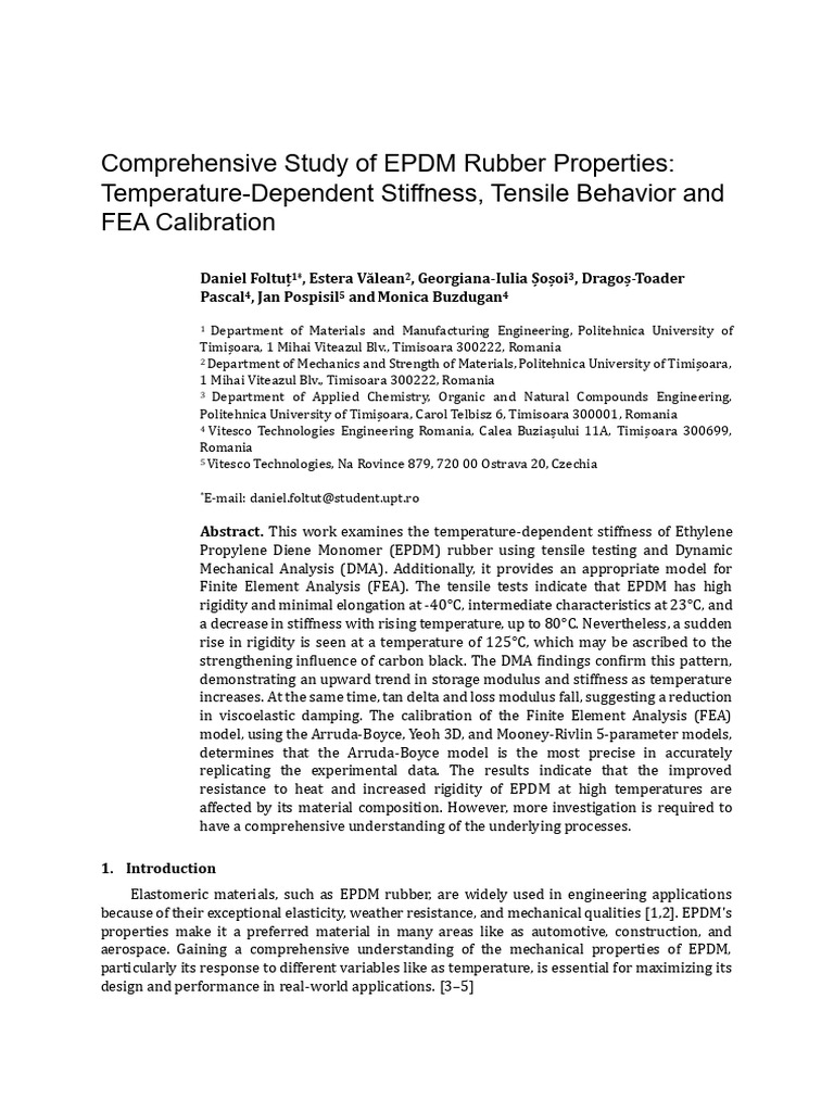 Comprehensive Study of EPDM Rubber Properties: Temperature-Dependent ...