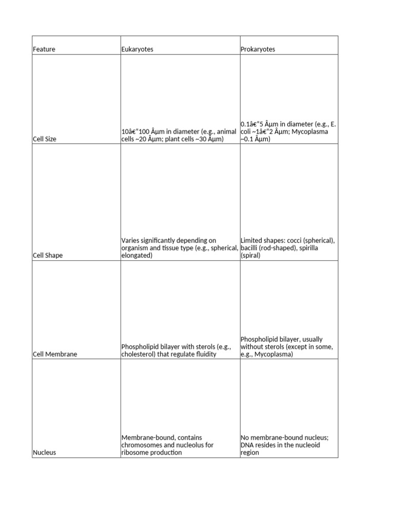 Eukaryotes Vs Prokaryote | PDF | Cell (Biology) | Cell Nucleus