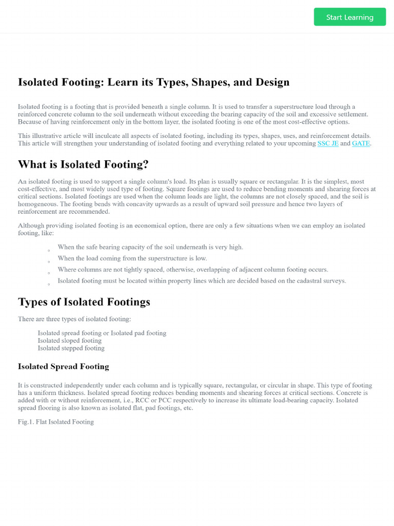 Isolated Footings Types Shapes and Design Criteria and Steps 65c84dd0 | PDF