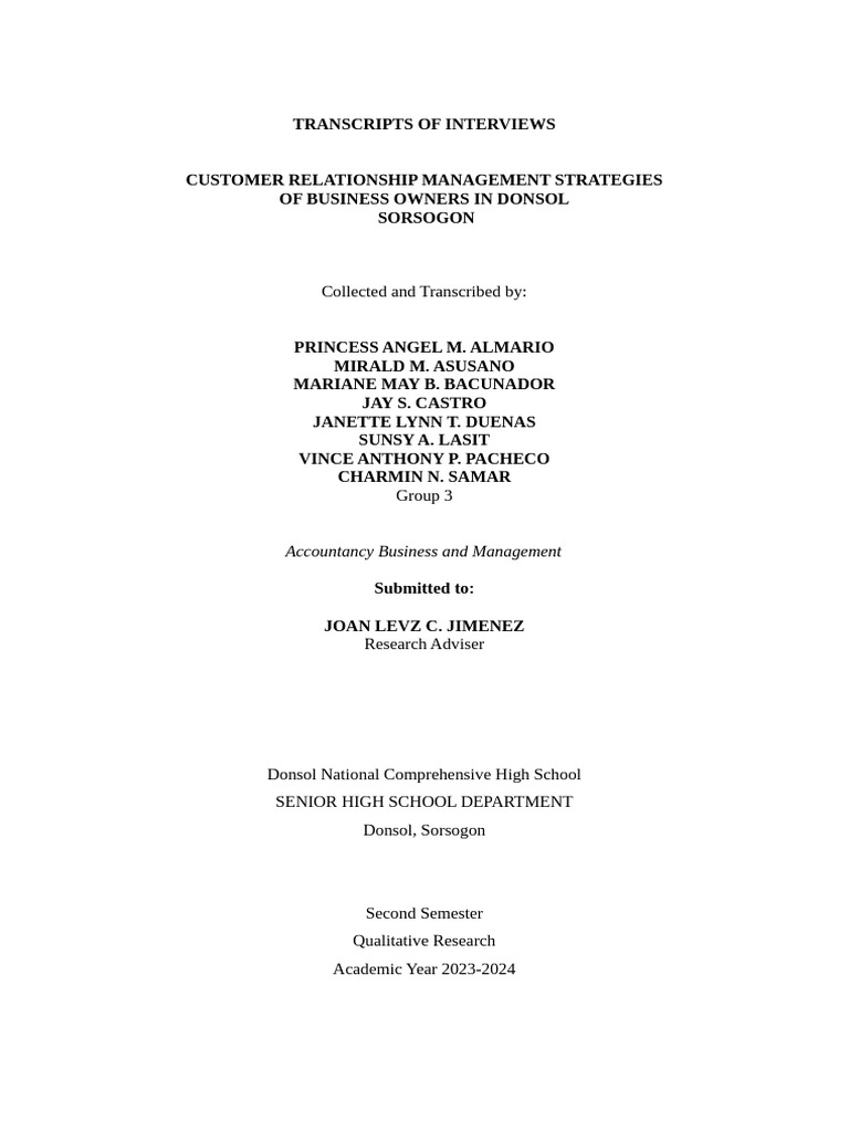 Transcripts of Interviews | PDF