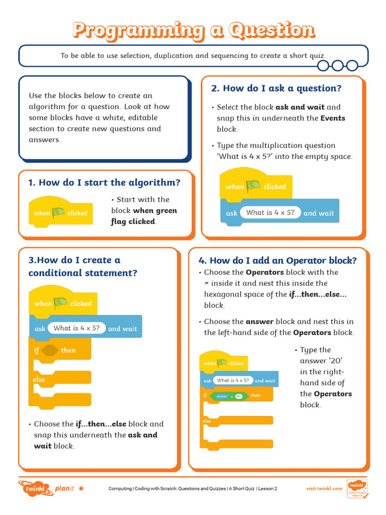 Programming A Question Activity Sheet - 1 Star | PDF | Scratch (Programming Language) | Computer ...