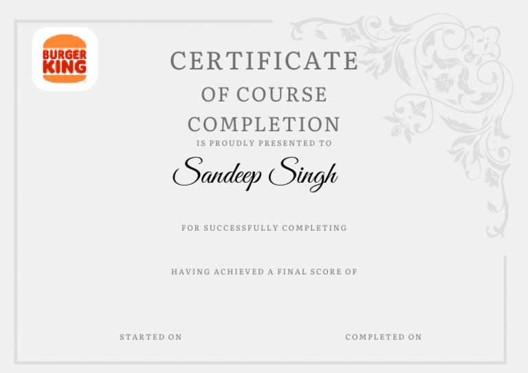Burger King - Code of Conduct - Certificate-20240915t080638 | PDF
