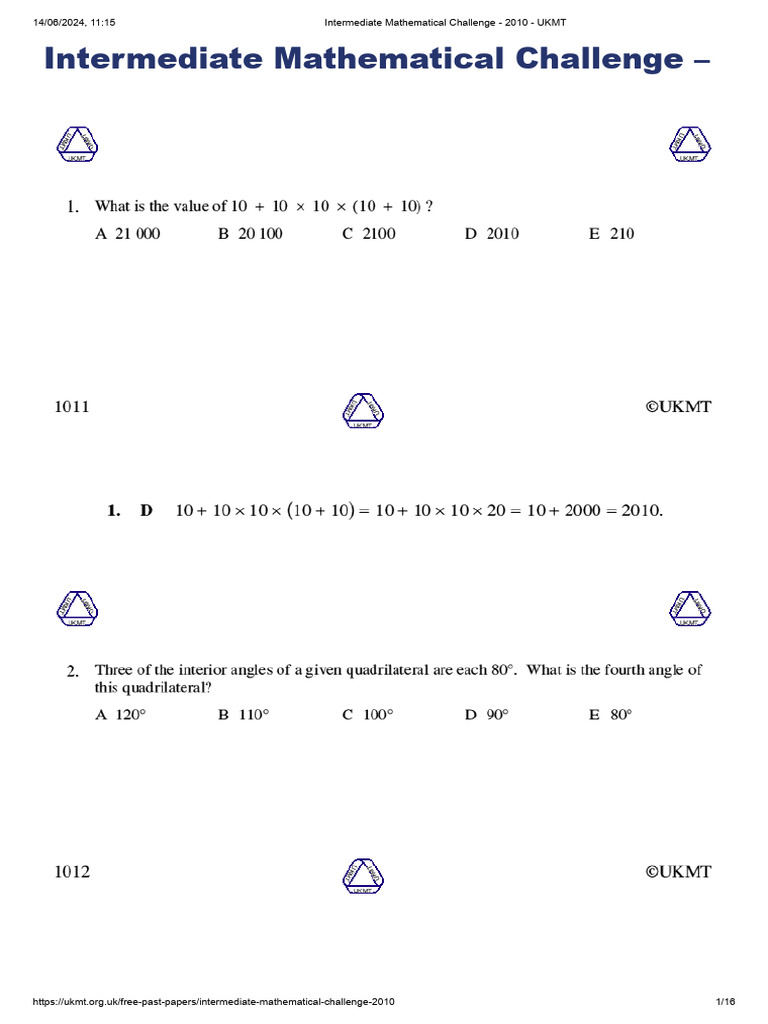 2010 - UKMT | PDF | Mathematics | Competition