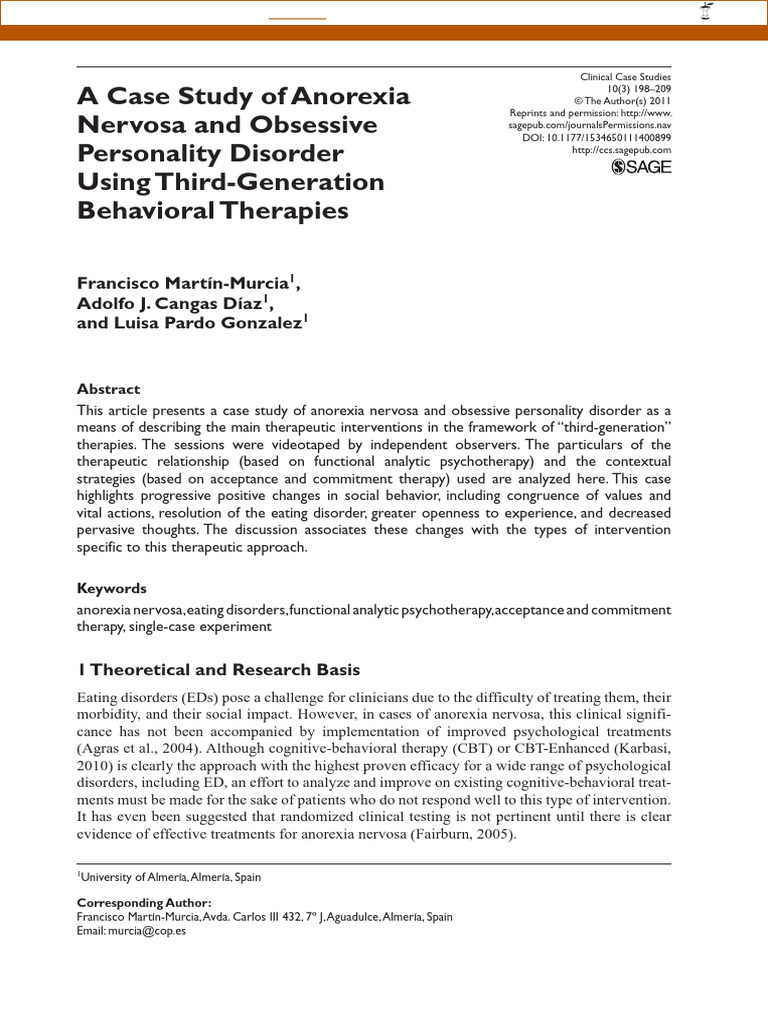 Anorexia Nervosa: Third-Generation Therapy Case Study | PDF | Cognitive ...