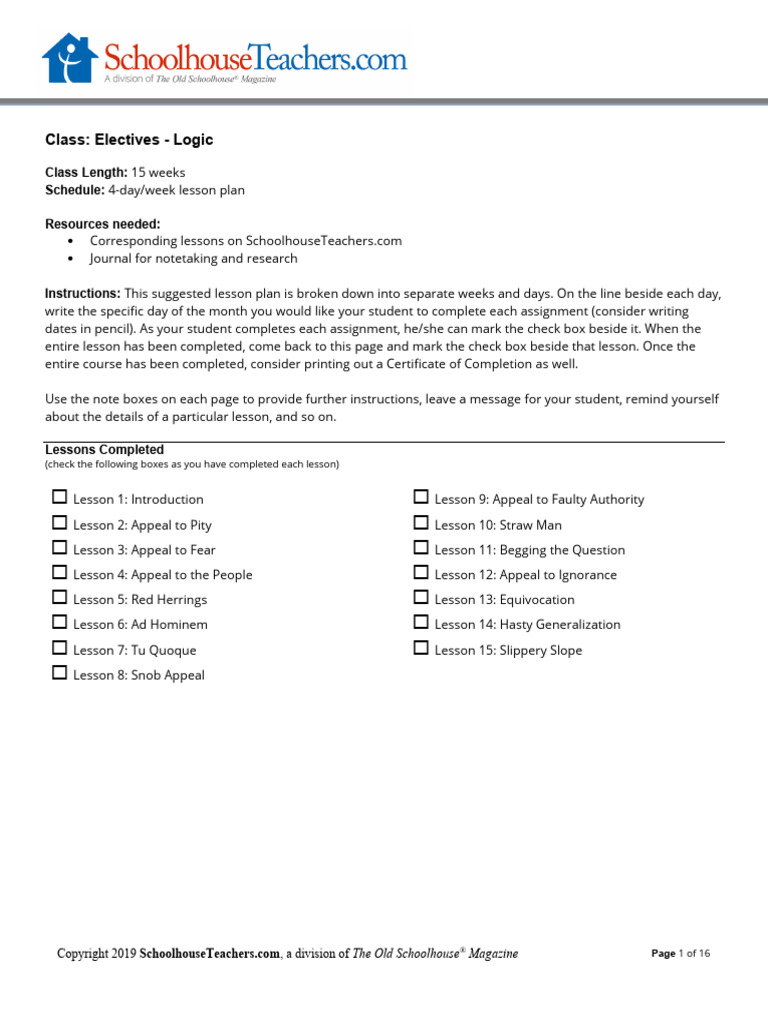 Electives Logic Lesson Plan Fillable | PDF | Fallacy | Logic