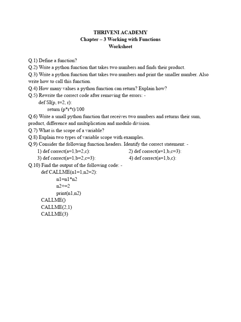 Chapter – 3 Working with Functions | PDF