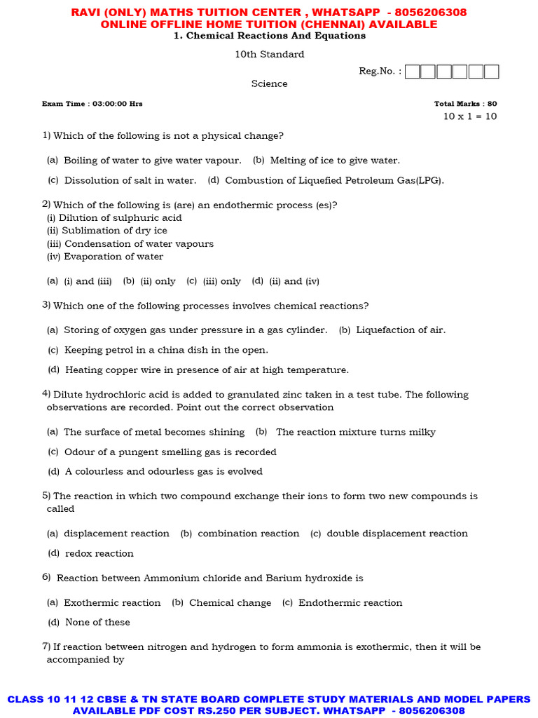 6 Cbse 10 Science Test Papers 2023 24 | PDF | Chemical Reactions | Redox