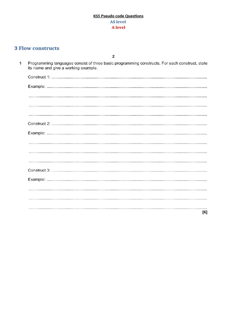 KS5 Pseudocode & OOP Questions | PDF