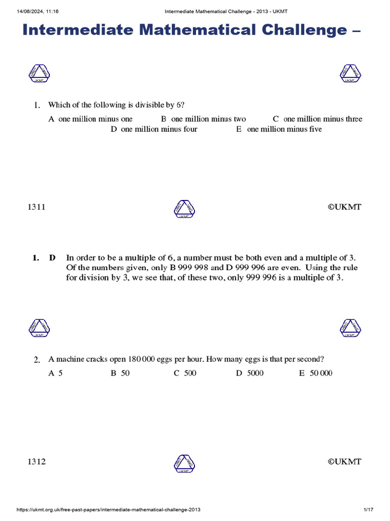 2013 - UKMT | PDF | Mathematics | Competition