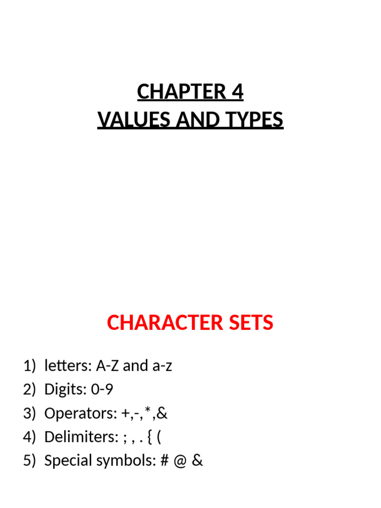 Values and Data Types | PDF | Reserved Word | Ascii