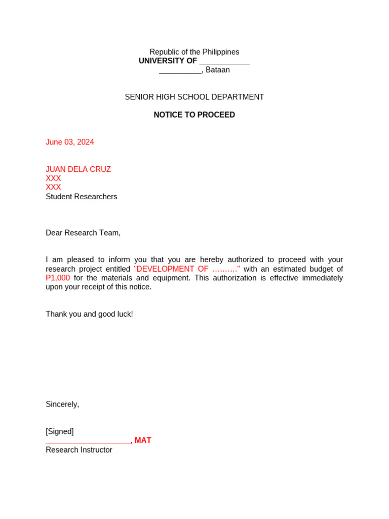 Notice to Proceed for Research Project | PDF