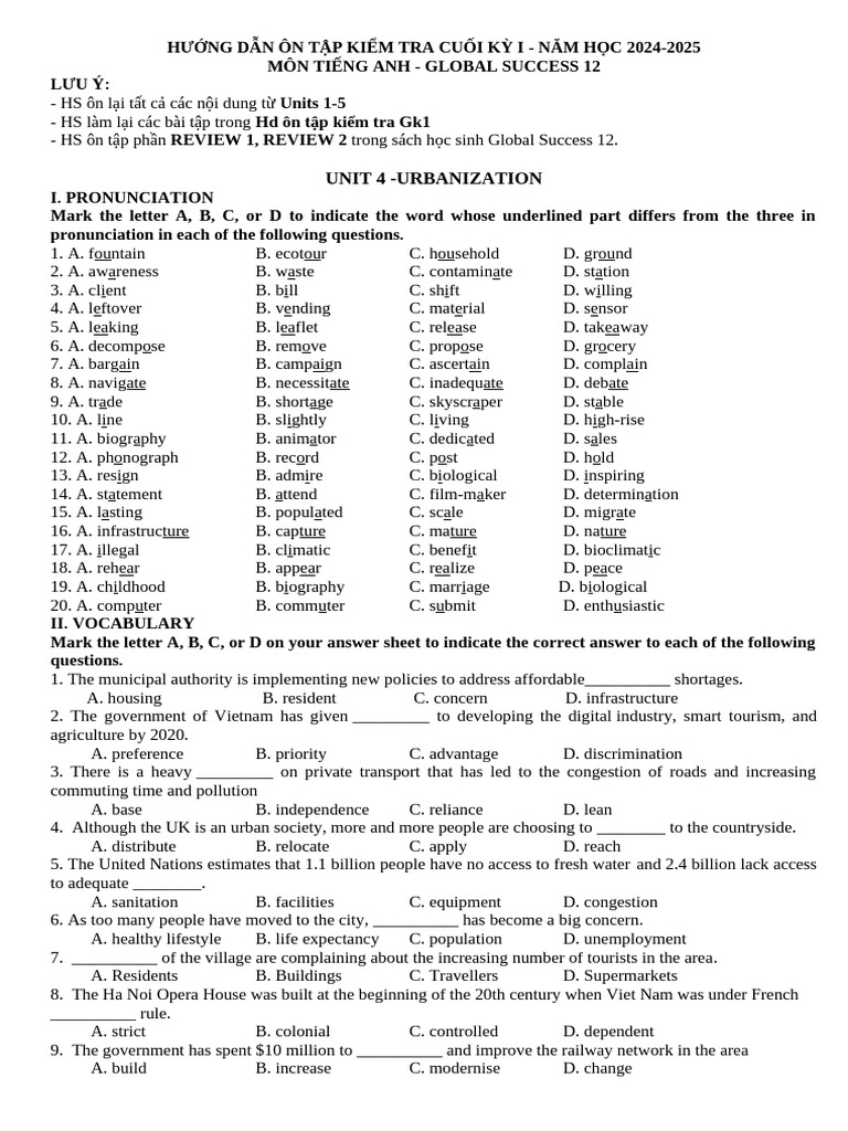 Hướng Dẫn Ôn Tiếng Anh Global Success 12 | PDF | Urbanization | Urban Planning
