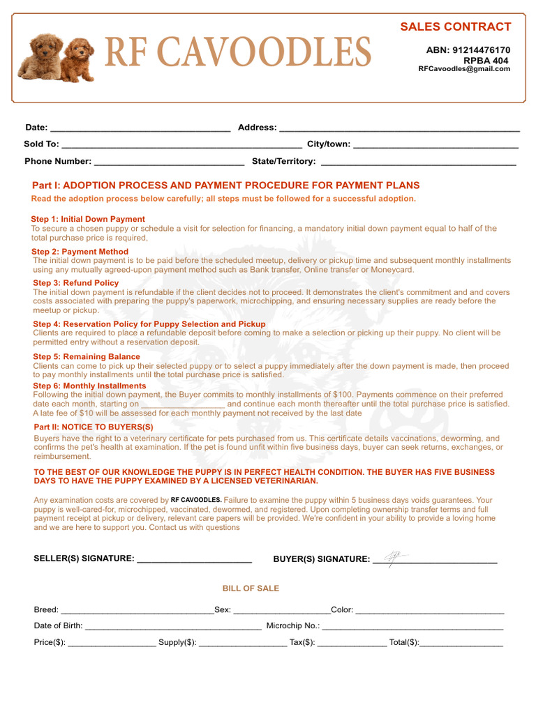 RF Cavoodles Purchase Agreement | PDF | Payments | Prices