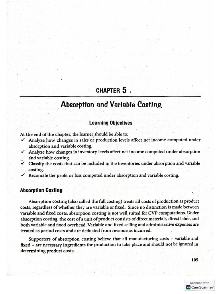 Absorption and Variable Costing | PDF