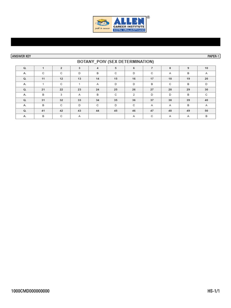 Botany Sex Determination Answer Key | PDF